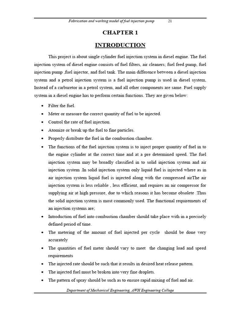 Components Of Fuel Injection System 1 Mechanical Engineering Pdf