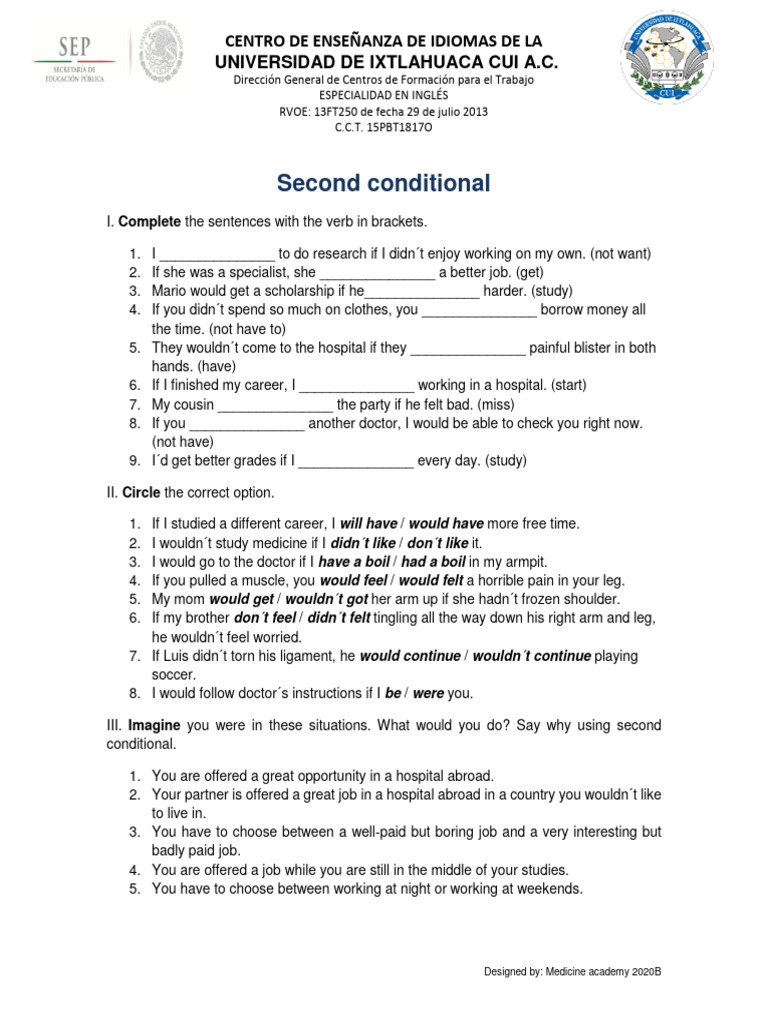 6.1 Second Conditional. WS | PDF | Career & Growth | Wellness