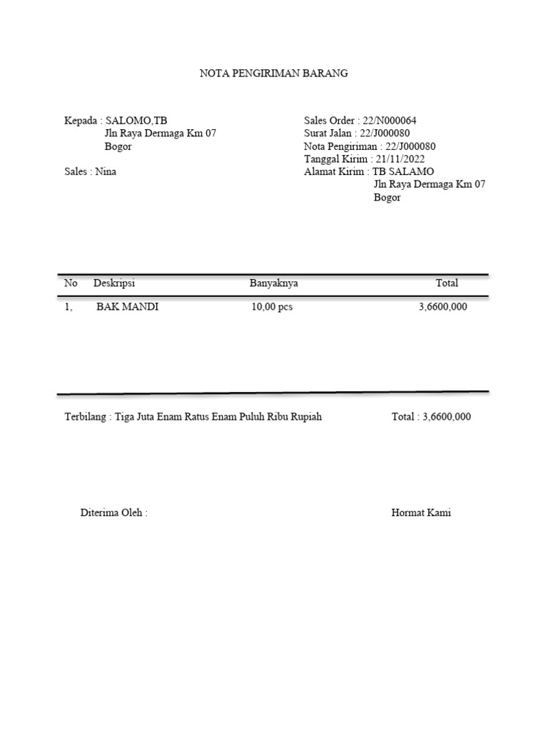 Nota Pengiriman Barang | PDF