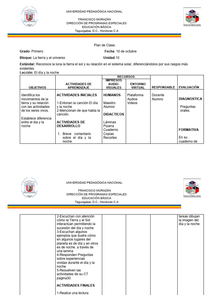 Plan de Clase de Ciencias Naturales Primer Grado 1987 | PDF