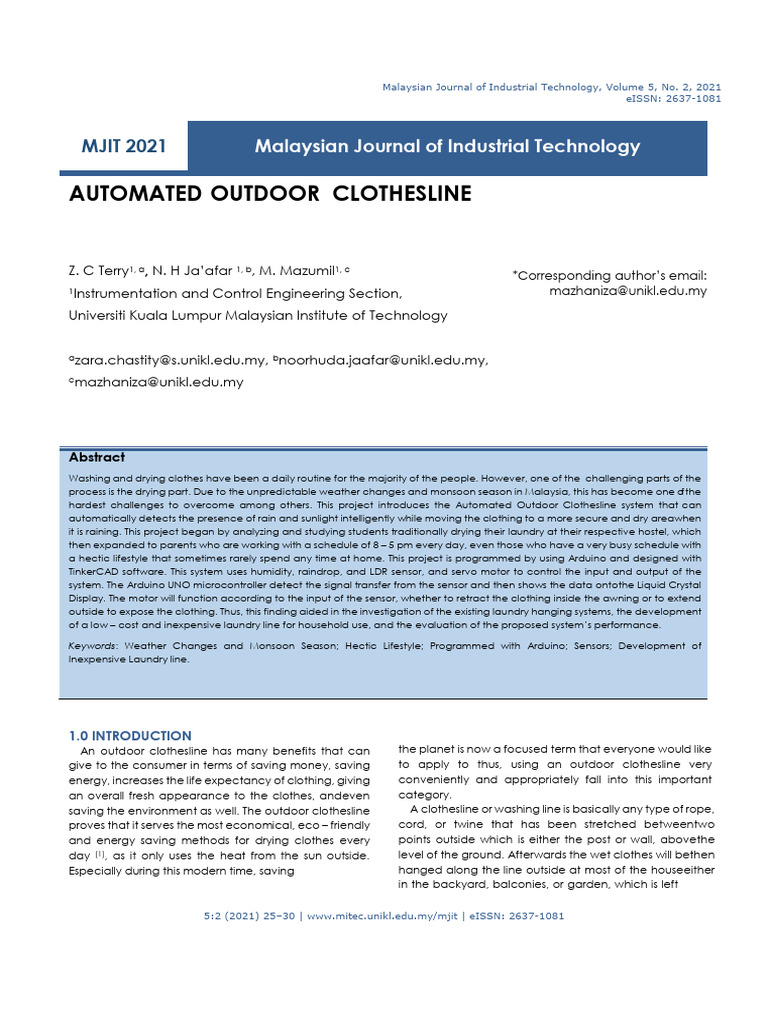 Automated Outdoor Clothesline | PDF | Cost Of Living | Humidity
