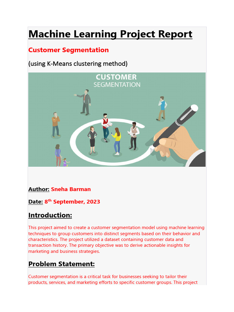 Machine Learning Project Report - Customer Segmentation | PDF ...