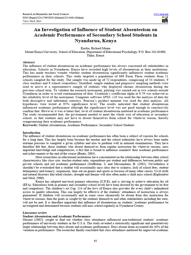 An Investigation of Influence of Student Absenteeism On Academic ...