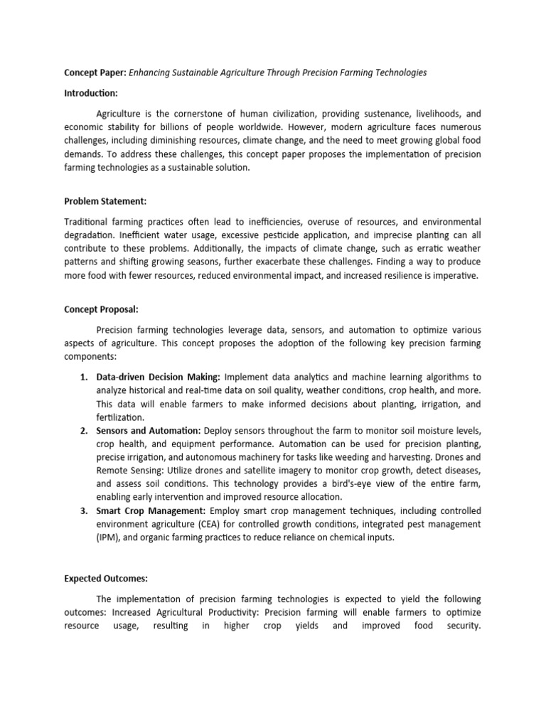 Concept Paper Agricultural | PDF | Agriculture | Natural Environment
