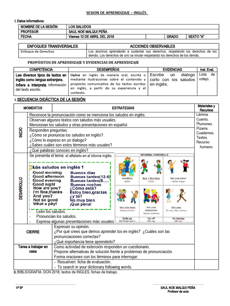 Sesion Ingles Los Saludos | PDF | Idioma en Inglés | Aprendizaje