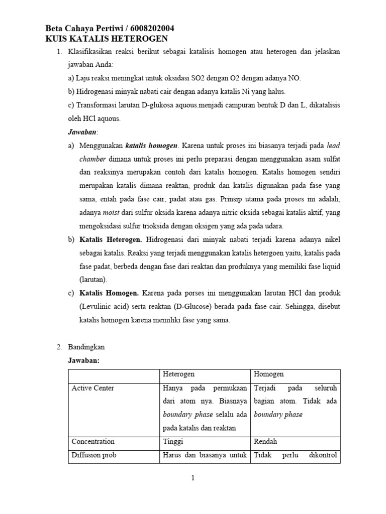 Katalisis Homogen vs Heterogen: Analisis dan Perbandingan | PDF | Sains ...