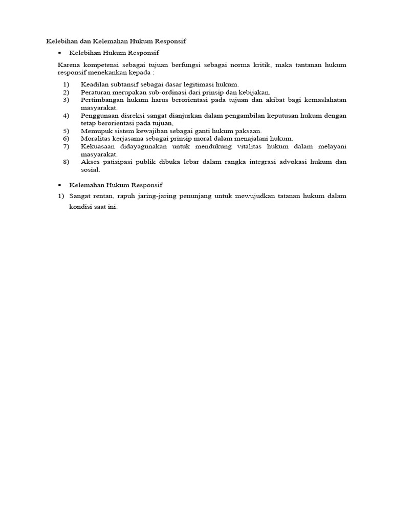 Kelebihan dan Kelemahan Hukum Responsif | PDF