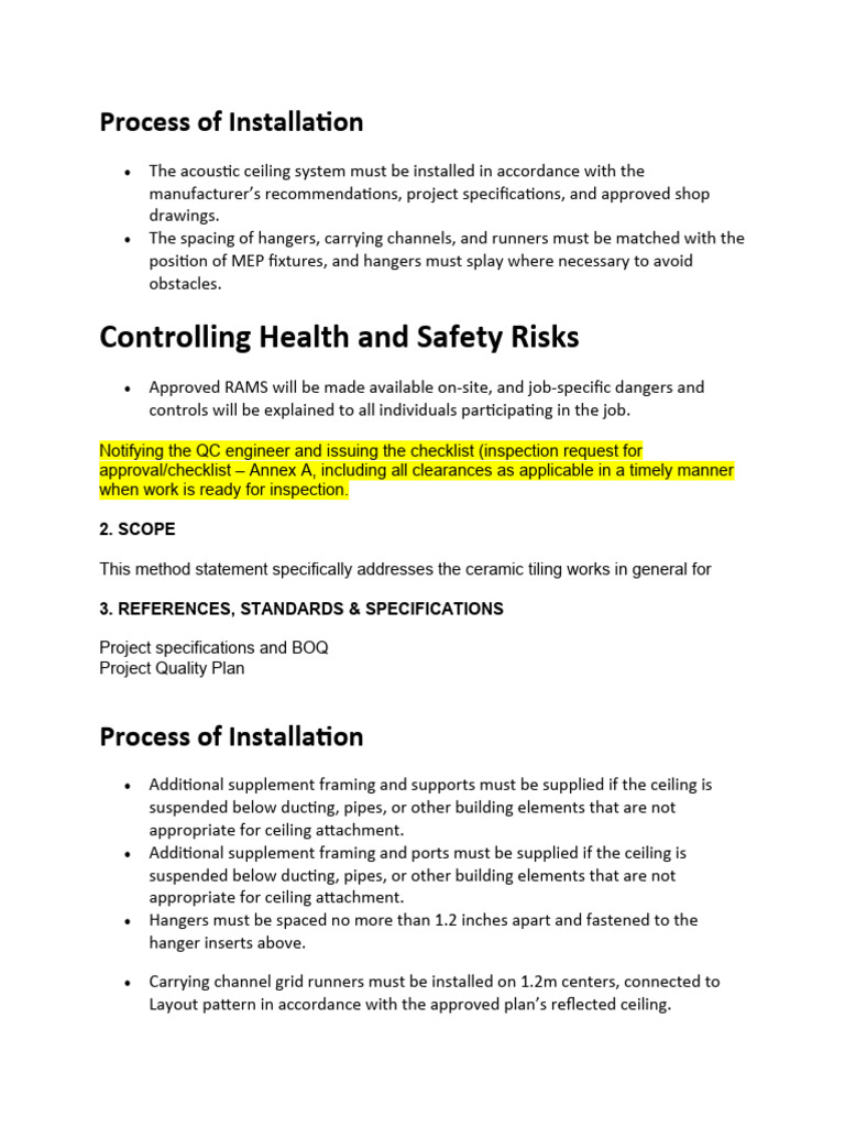 Method Statement for Suspended Ceiling Installation - Copy (3) | PDF