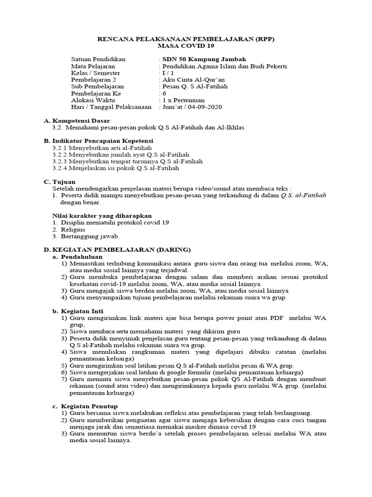 3.2 Memahami Pesan Pokok QS. Al Fatihah Dan QS. Al Ikhlas | PDF