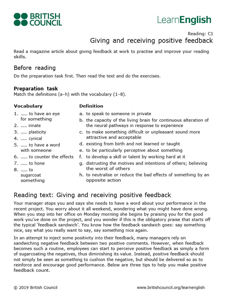 Giving-and-receiving-positive-feedback | PDF | Mindset | Positive Feedback