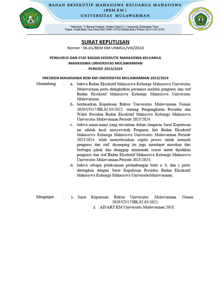 SK Bem KM Unmul 2023-2024 (1) - 2 | PDF