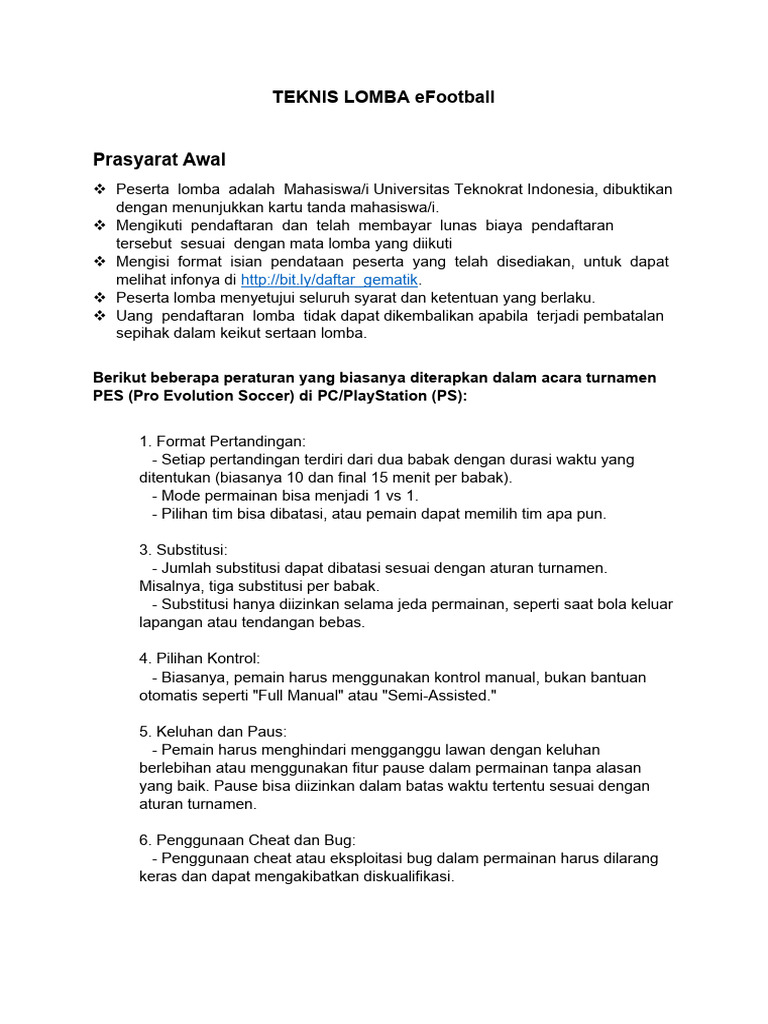 TEKNIS LOMBA Efootball | PDF