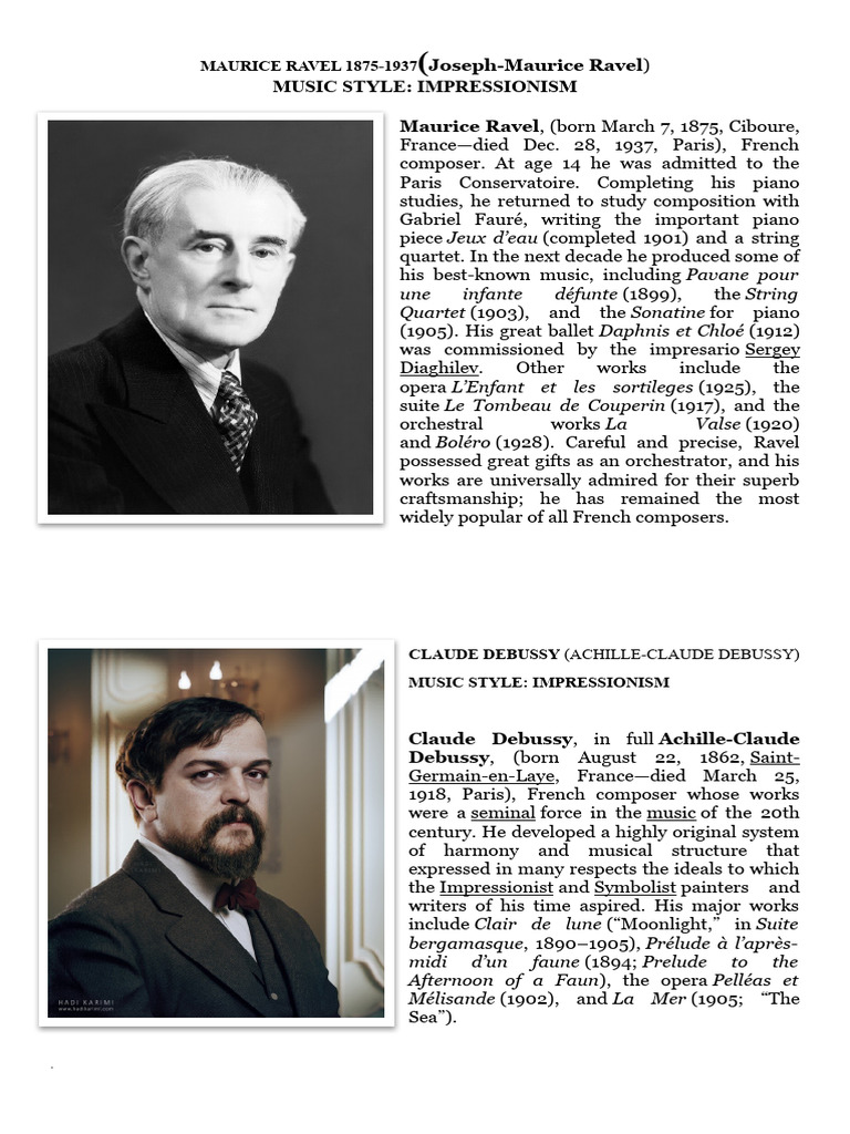 Music Style: Impressionism: MAURICE RAVEL 1875-1937 | PDF | Performing ...