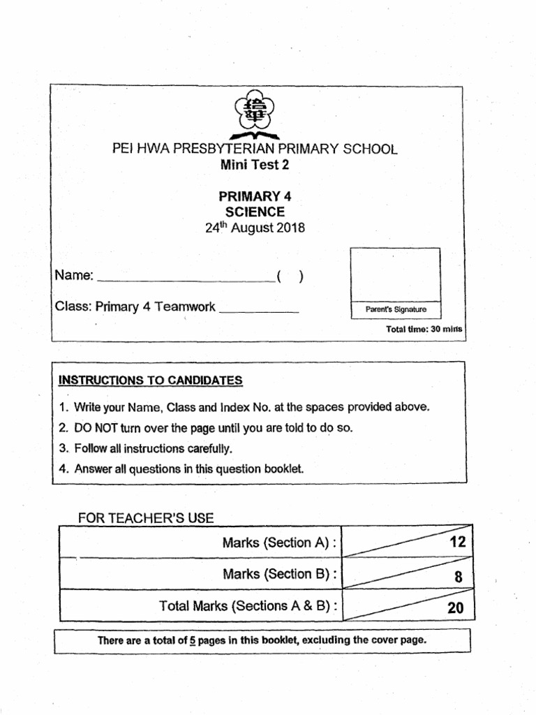 P4 Science CA2 2018 Pei Hwa Exam Papers | PDF