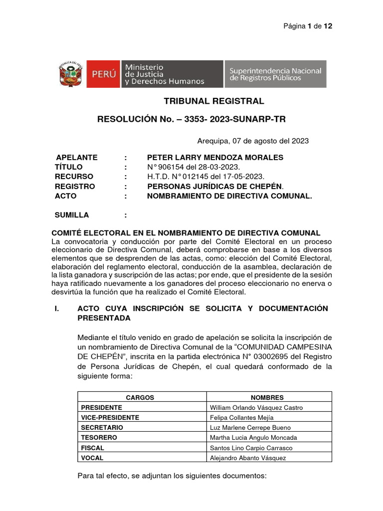 3353 2023 Sunarp TR | PDF | Regulación | Elecciones