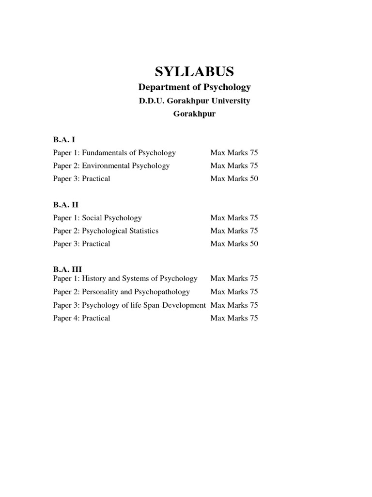 UG Psychology Syllabus Overview | PDF | Career & Growth | Science ...