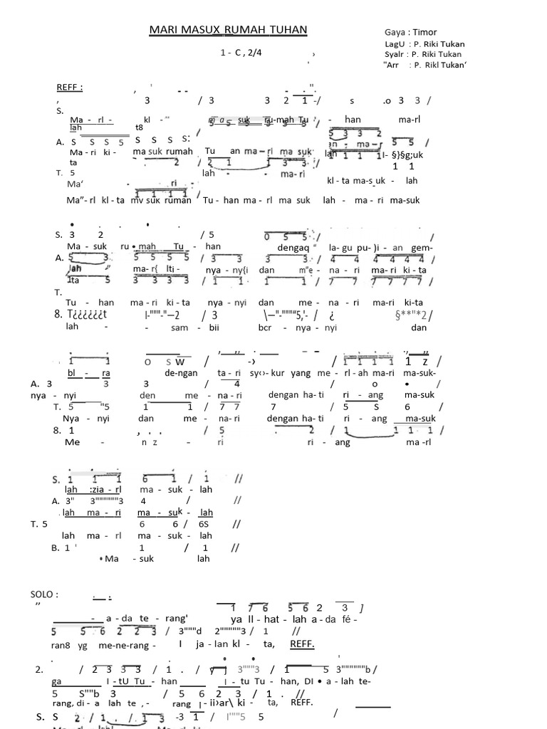 Lirik Lagu Mari Masuk Rumah Tuhan | PDF