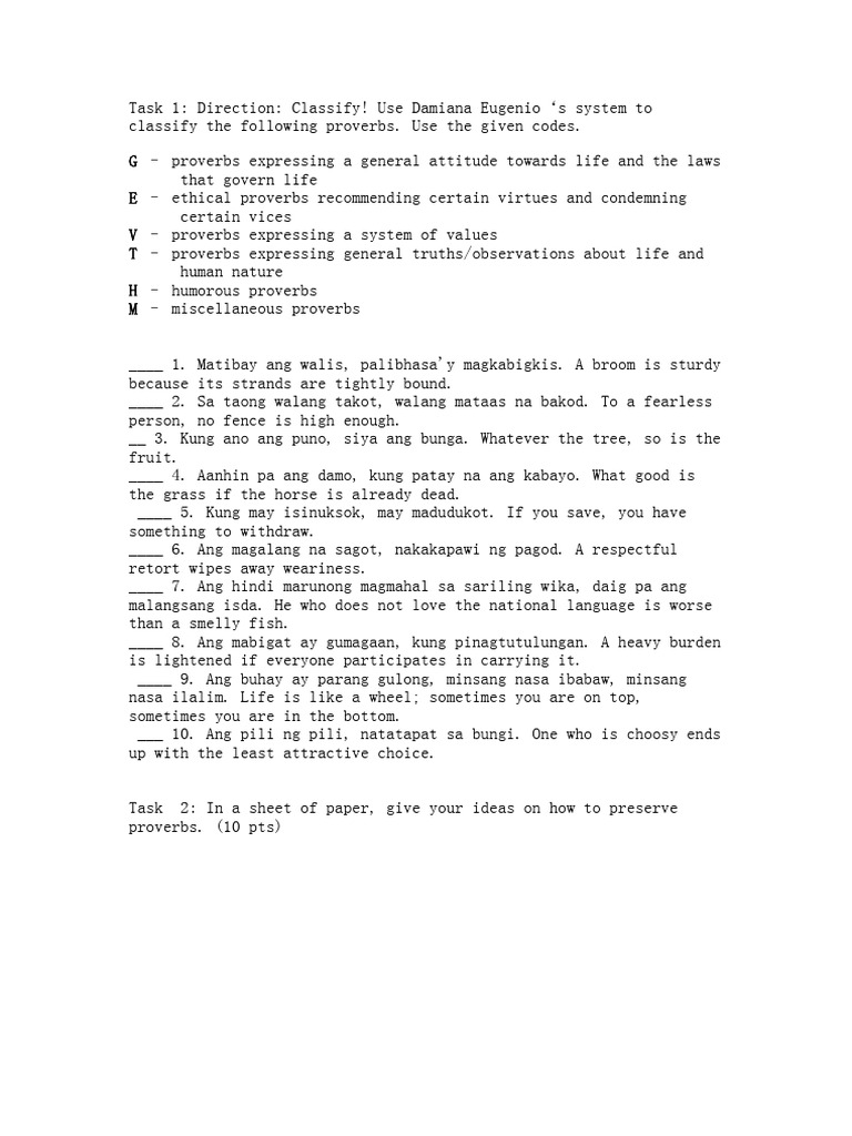 Classify Proverbs Activity Sheet | PDF