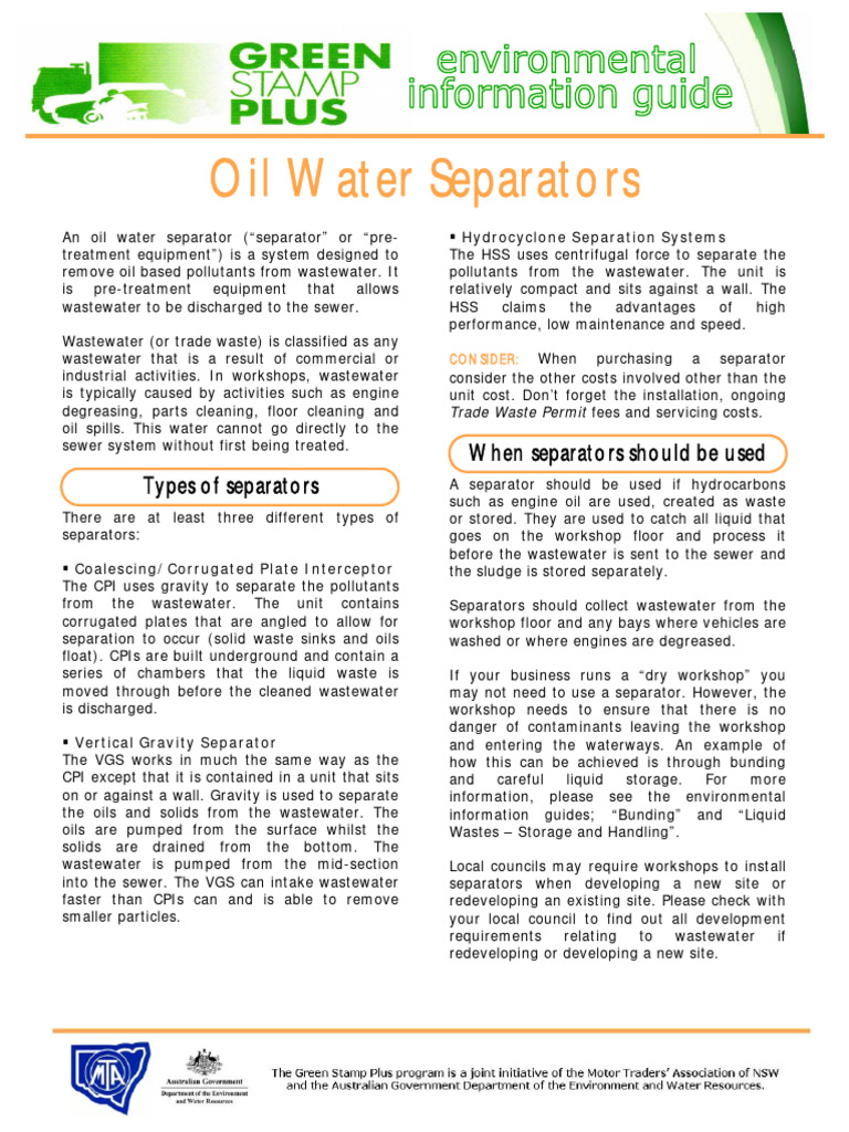 Oil Water Separators GreenStamp Environmental Information Guide | PDF