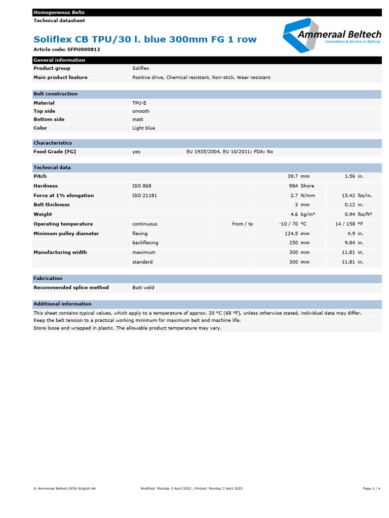 Datasheet SFPU000812 en | PDF | Belt (Mechanical) | Mechanical Engineering
