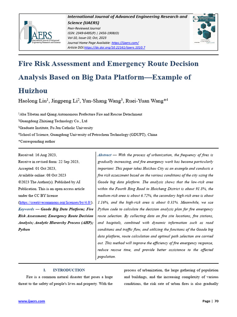 Fire Risk Assessment and Emergency Route Decision Analysis Based On Big ...