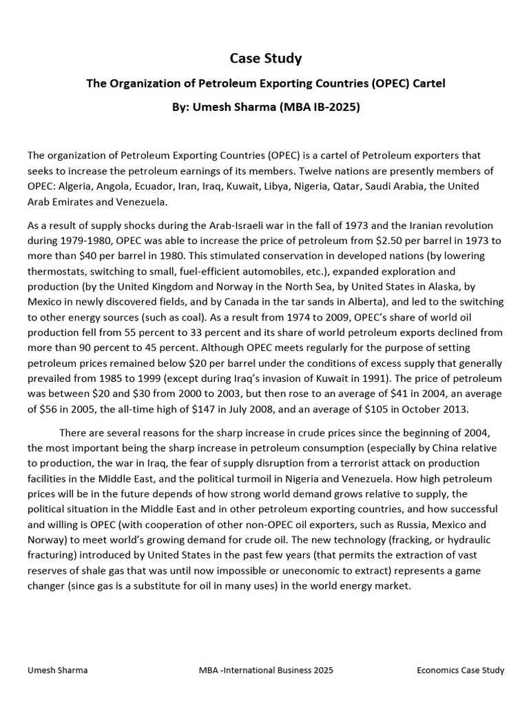 OPEC - Umesh Sharma -Case Study | PDF | Opec | Petroleum