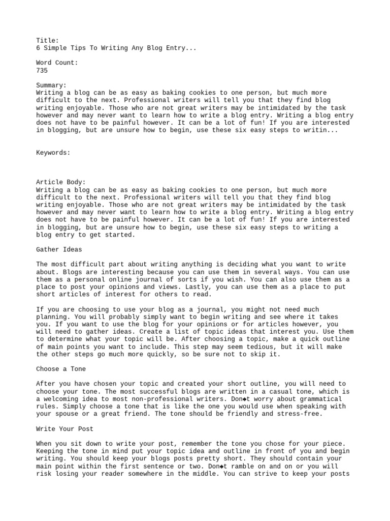 6 Simple Tips To Writing Any Blog Entry... | PDF | Blog | Human Communication