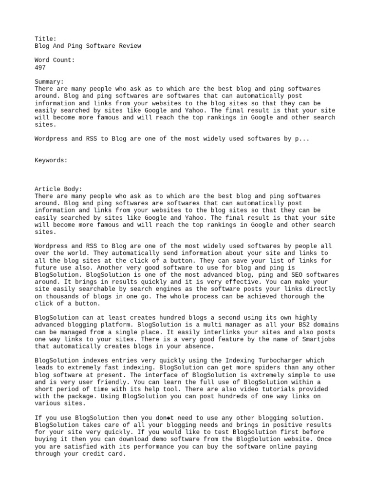 Blog and Ping Software Review | PDF | Search Engine Optimization ...