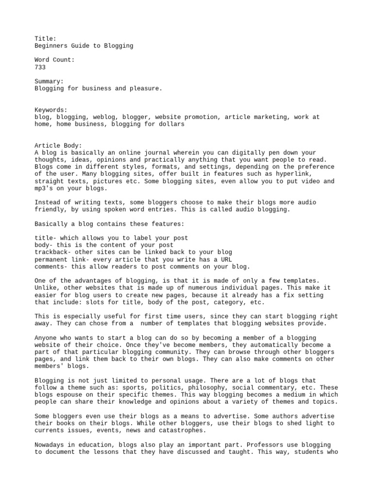 Beginners Guide To Blogging | PDF