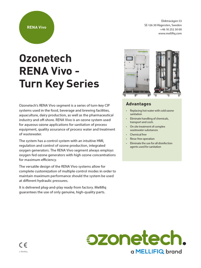 Datasheet Ozonetech RENA Vivo | PDF | Ozone | Sewage Treatment