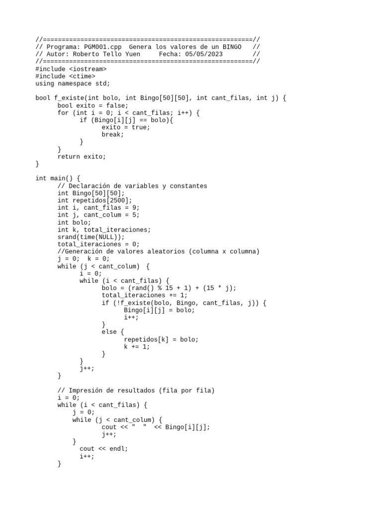 Bingo CPP | PDF | Computers