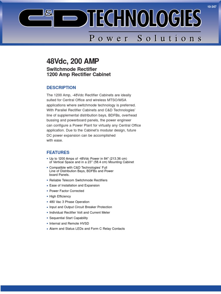 48Vdc, 200 AMP: Switchmode Rectifier 1200 Amp Rectifier Cabinet | PDF ...