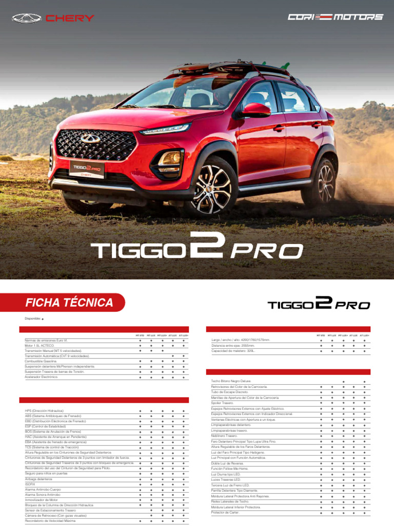 FICHA TÉCNICA TIGGO 2 PRO | PDF | Sistema de freno antibloqueo | Diodo emisor de luz