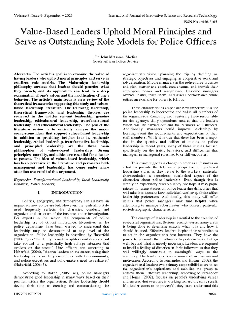 Police Leadership and Moral Values | PDF | Leadership ...