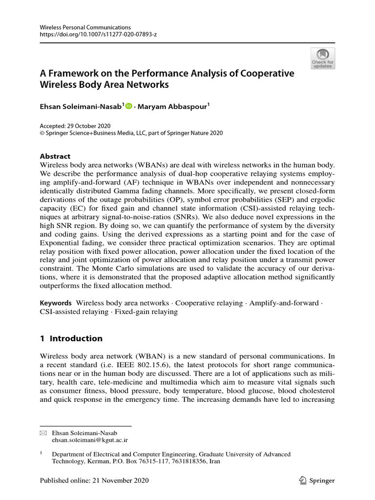 A Framework On The Performance Analysis Of Cooperative Wbans Pdf