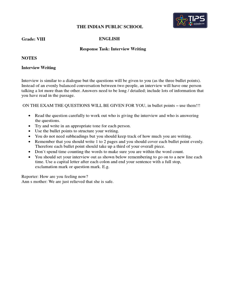 Grade 8 Interview Writing Worksheet 2 | PDF | Foreign Language Studies