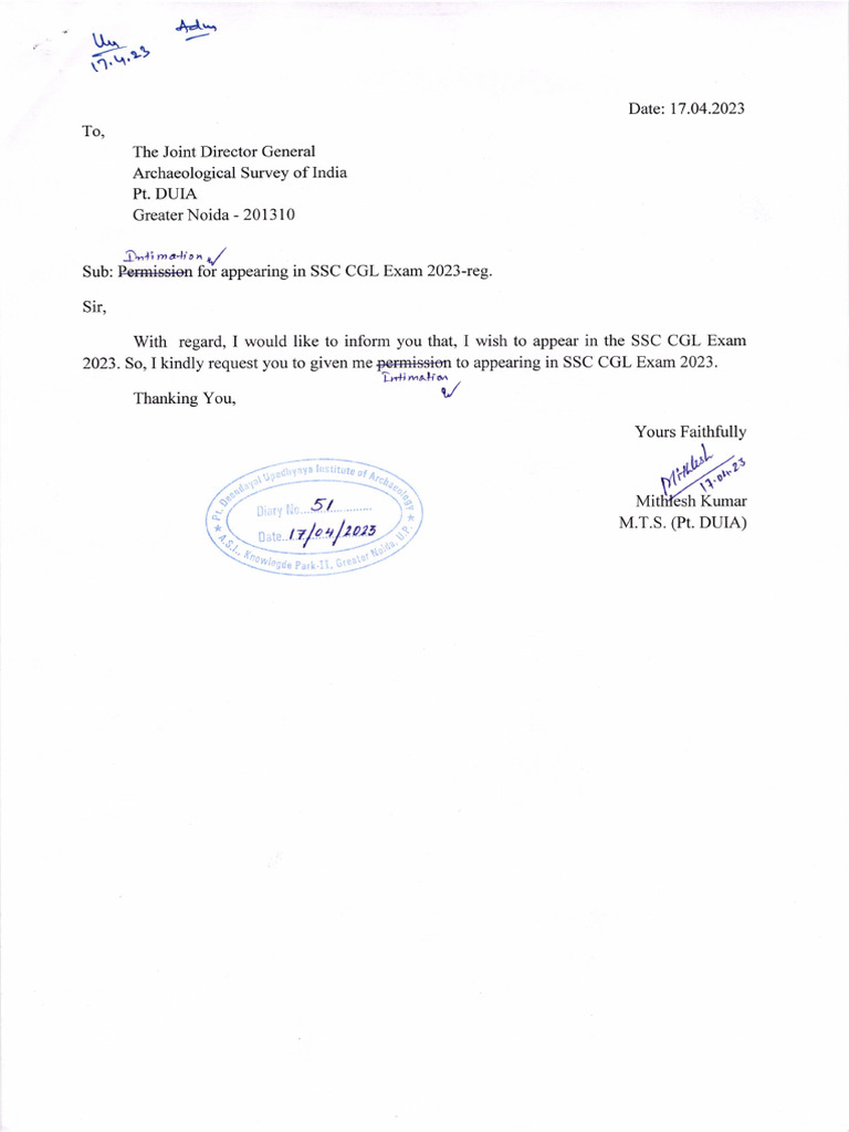 Mithlesh Exam. Intimation | PDF