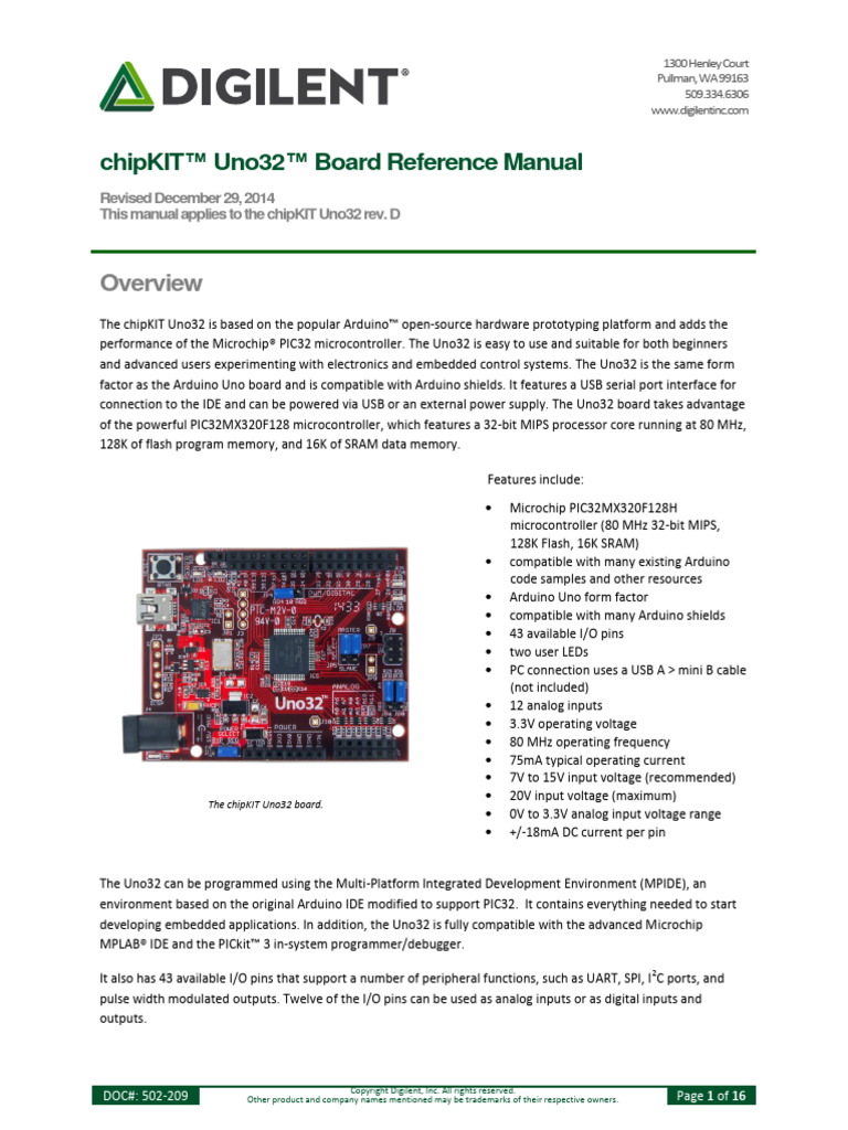 ChipKIT Uno32 BRD Ref Manual | PDF
