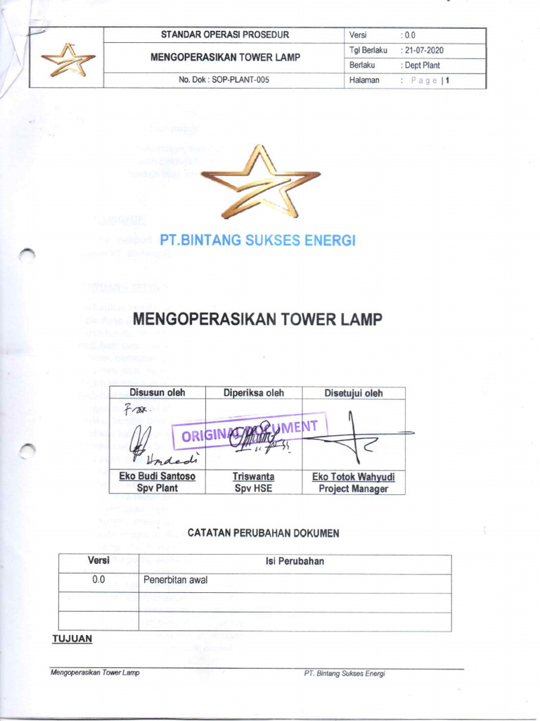 005.SOP Mengoperasikan Tower Lamp | PDF