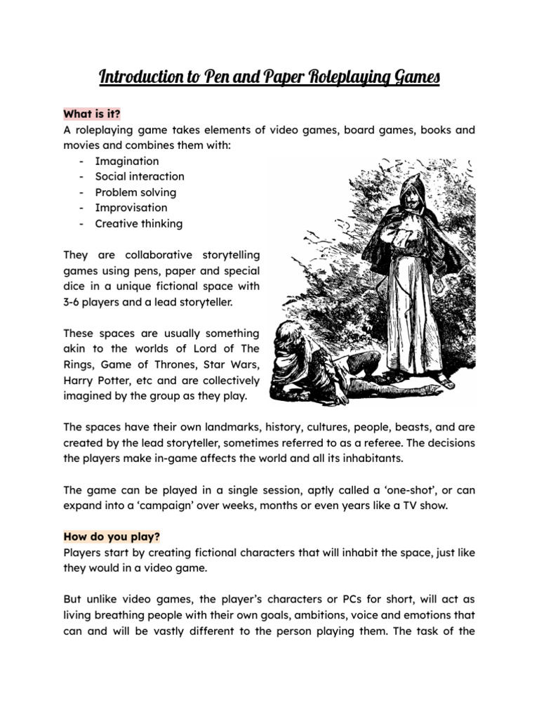 Introduction To Pen and Paper Roleplaying Games | PDF | Role Playing Games | Tabletop Role ...