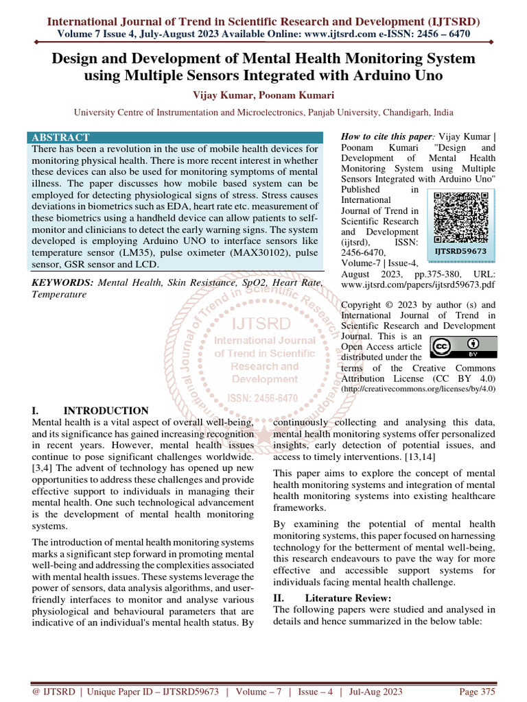 Design and Development of Mental Health Monitoring System Using ...