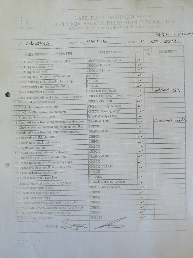 Inspection sheet HR176 | PDF