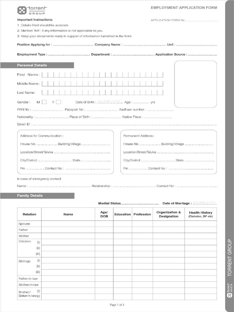 Employment Application Form | PDF