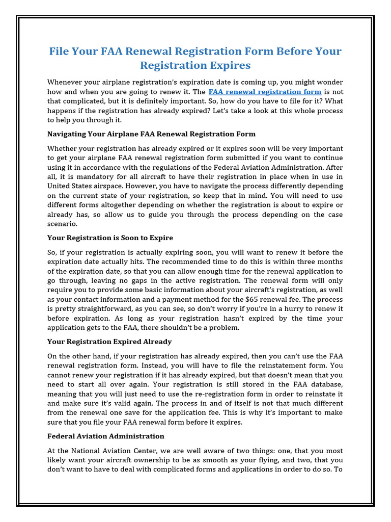 File Your FAA Renewal Registration Form Before Your Registration ...