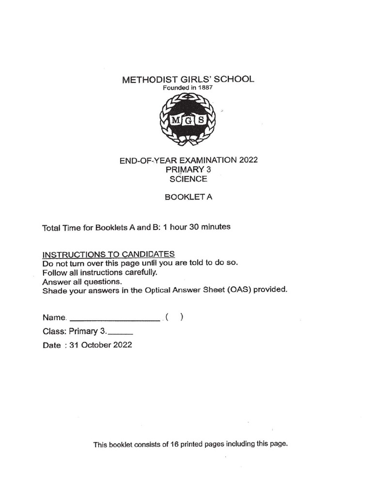 P3 Science 2022 MGS EOY Papers | PDF