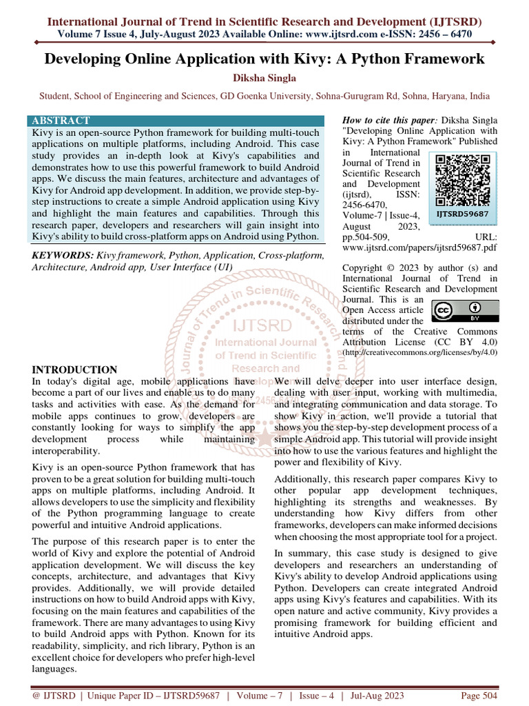 Developing Online Application With Kivy A Python Framework | Download Free PDF | Cross Platform ...