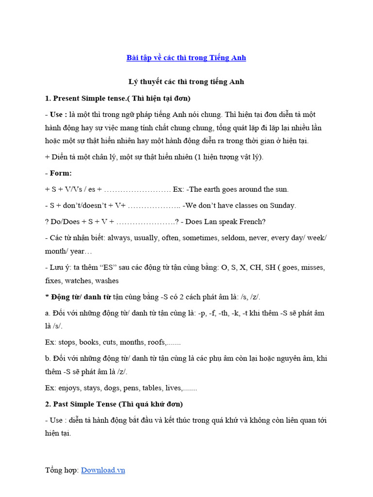 Bai Tap Ve Cac Thi Tieng Anh | PDF