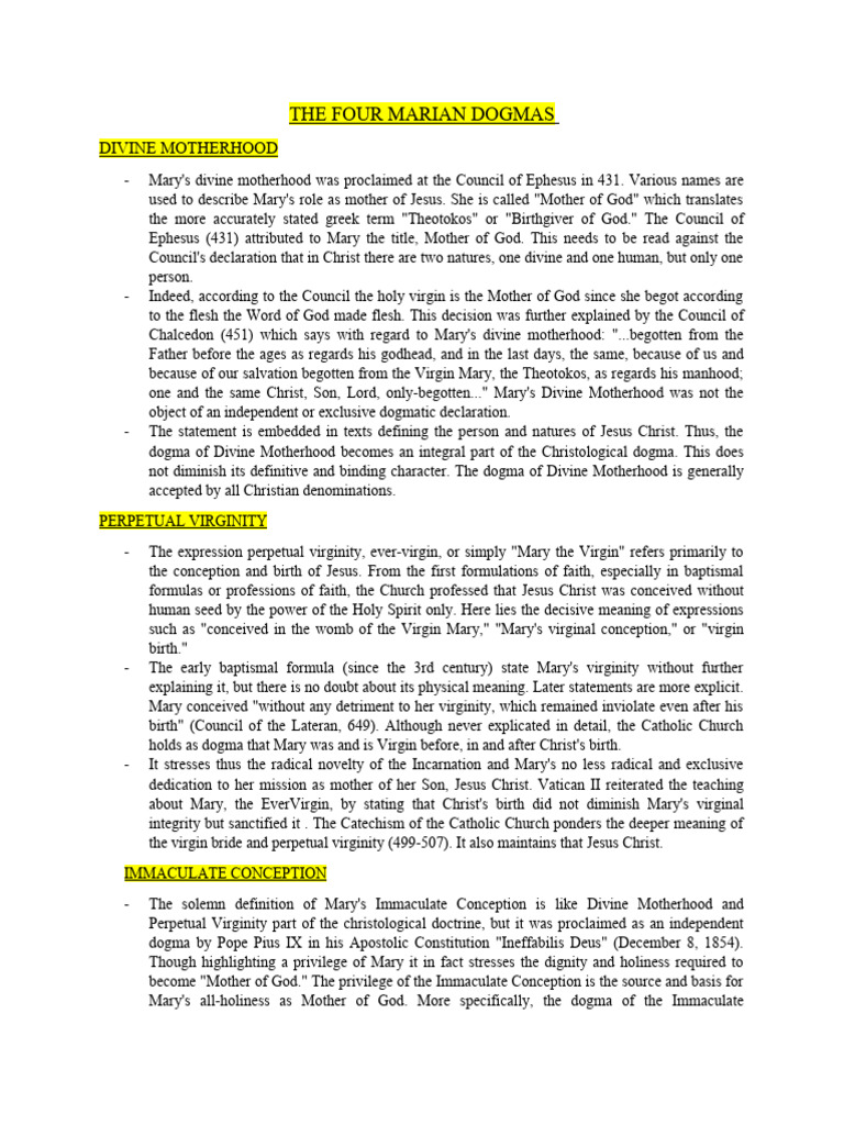 The Four Marian Dogmas | PDF | Mary, Mother Of Jesus | Paul The Apostle