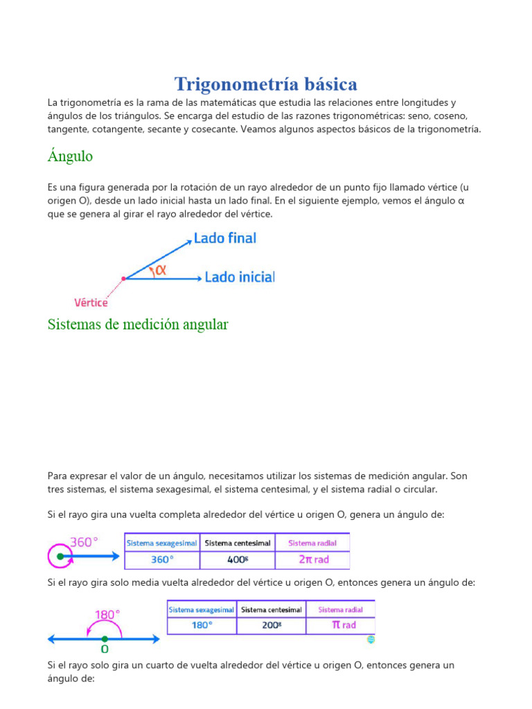 Trigonometría Básica | Descargar gratis PDF | Trigonometría | Triángulo