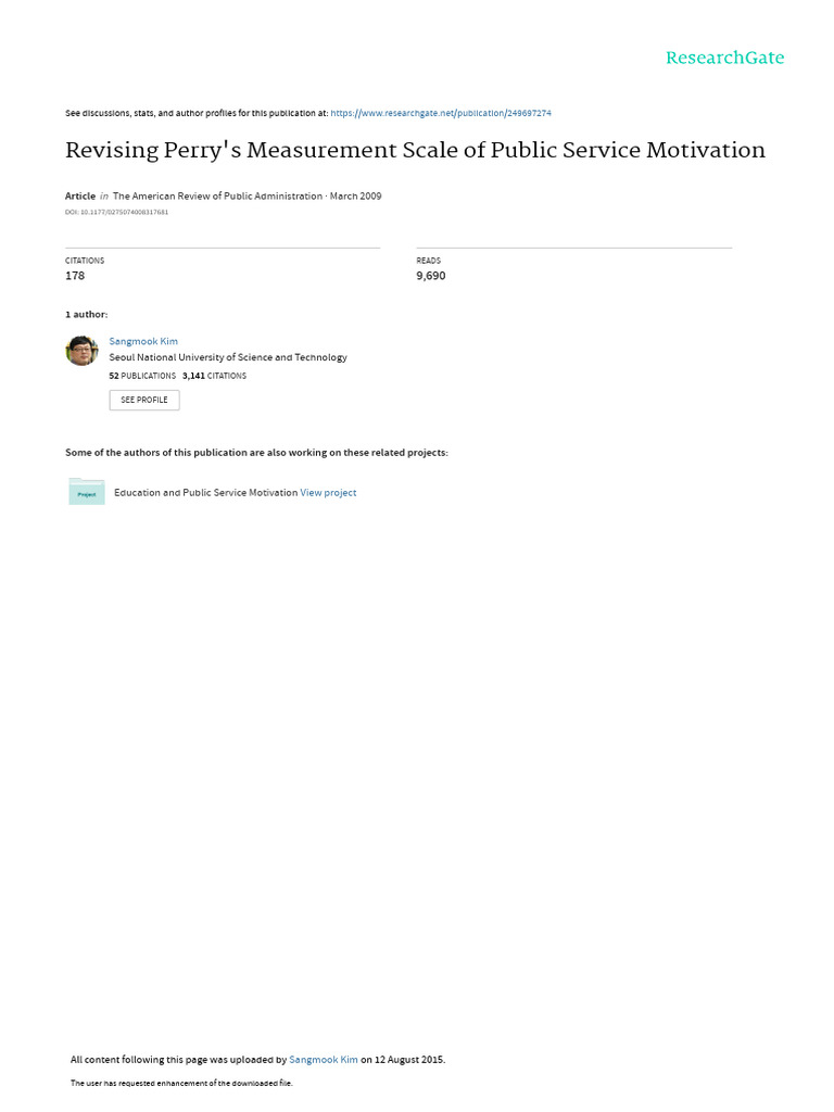 Revising Perry's Measurement Scale of PSM | PDF